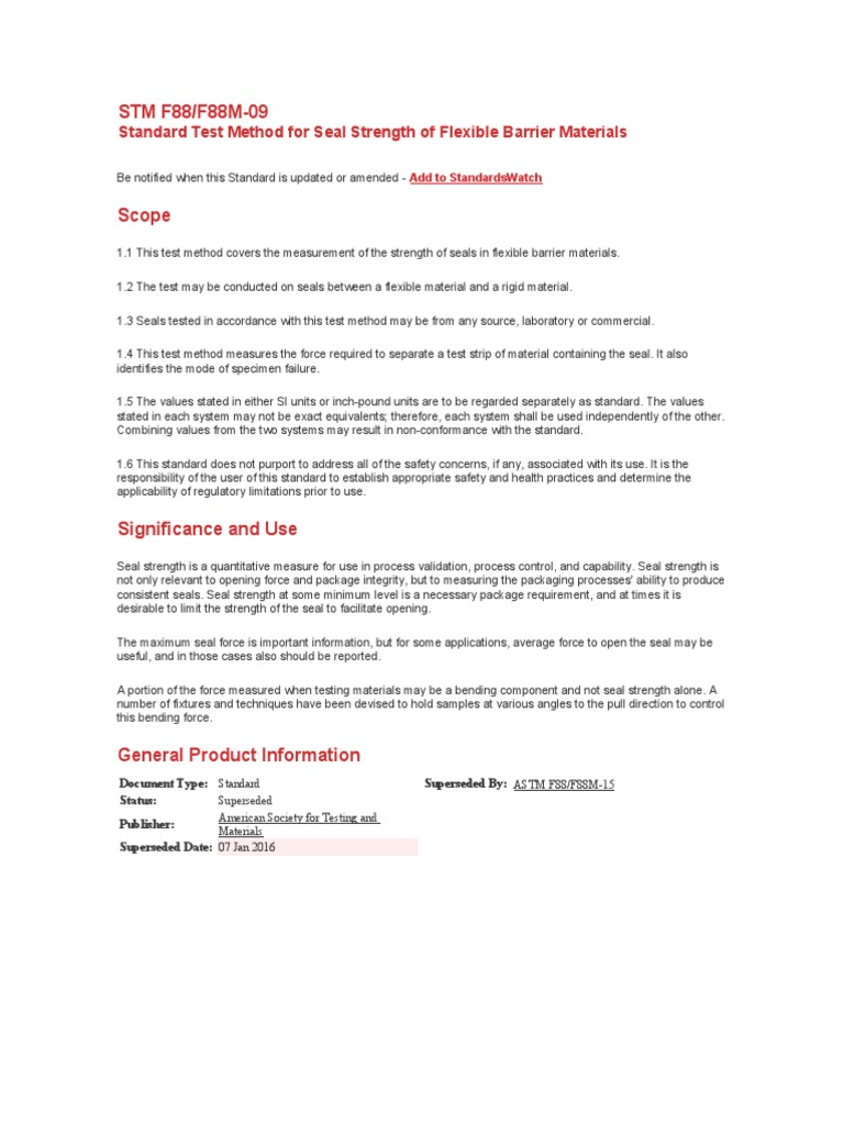 STM F88/F88M-09: Standard Test Method For Seal Strength of Flexible ...