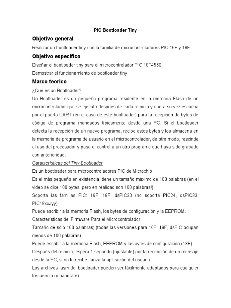 Bootloader Tiny para PIC 16F y 18F | PDF | Microcontrolador | Arranque