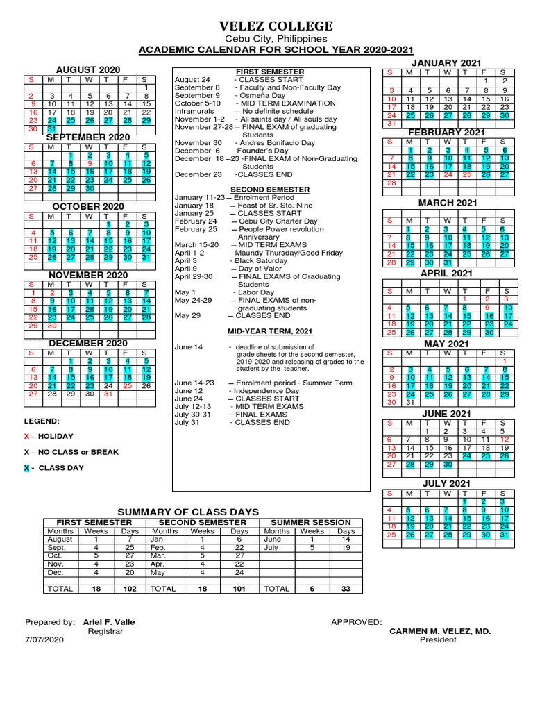 Velez College Academic Calendar 2020-2021 | PDF | Academic Term ...