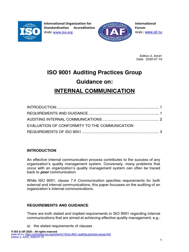 ISO 9001 Auditing Practices Group Guidance On: Internal Communication ...