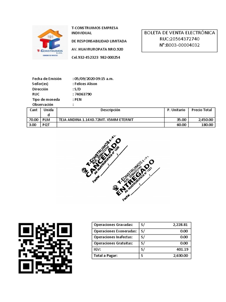 Boleta de Venta Electrónica Detallada | PDF | Finanzas y dinero
