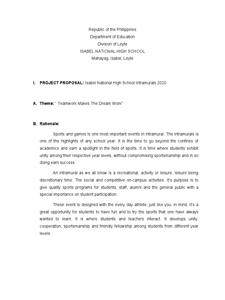Project Proposal Intramurals Luzbert | PDF | Sports | Behavior Modification
