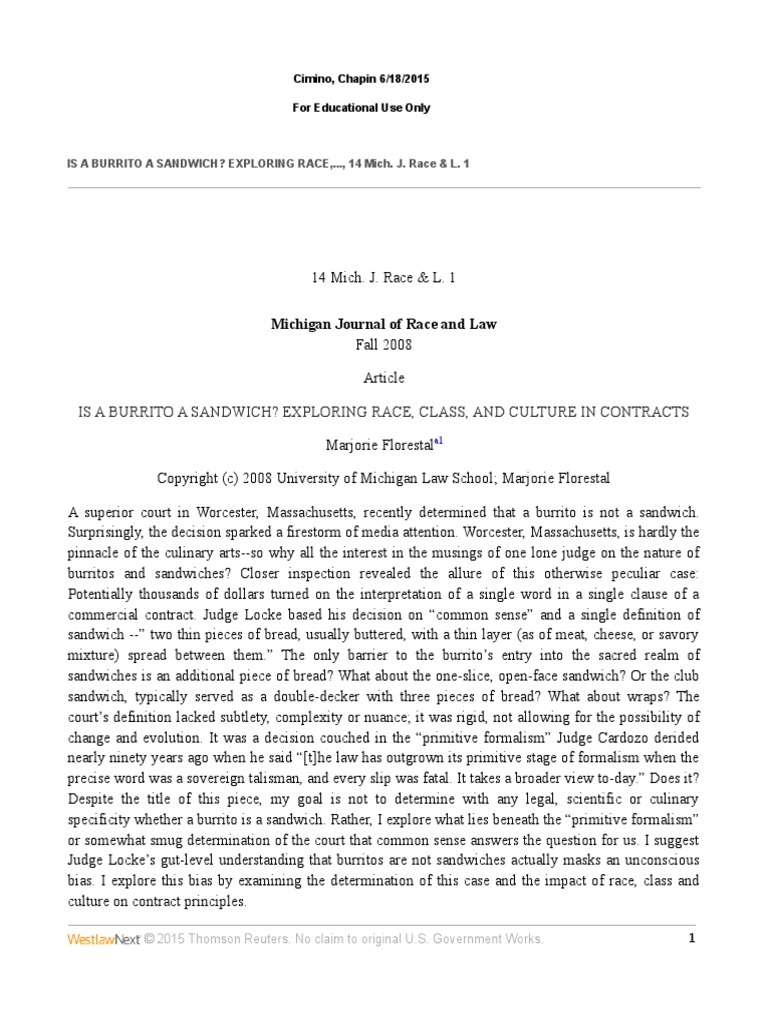 IS A BURRITO A SANDWICH EXPLORING RACE CLASS AND CULTURE IN CONTRACTS ...