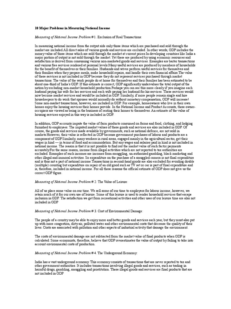 10 Major Problems in Measuring National Income | Download Free PDF ...
