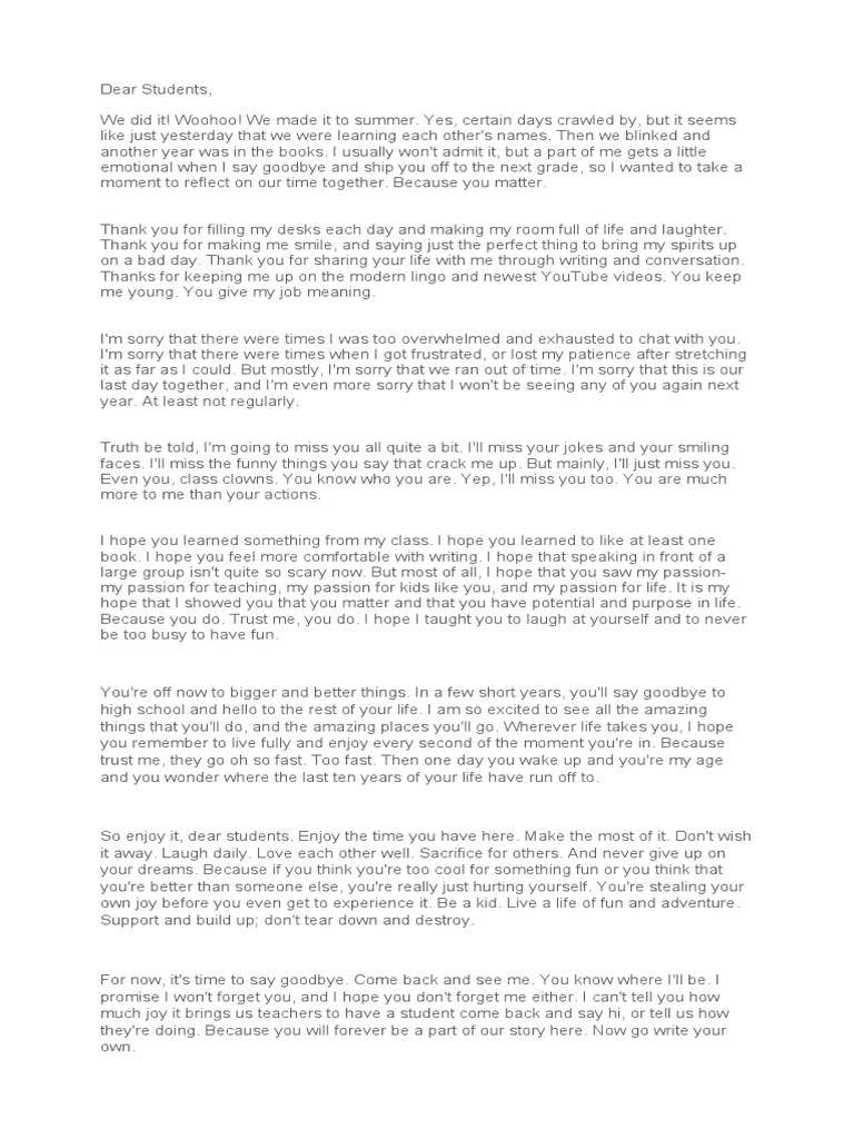 Dear Students Letter | PDF