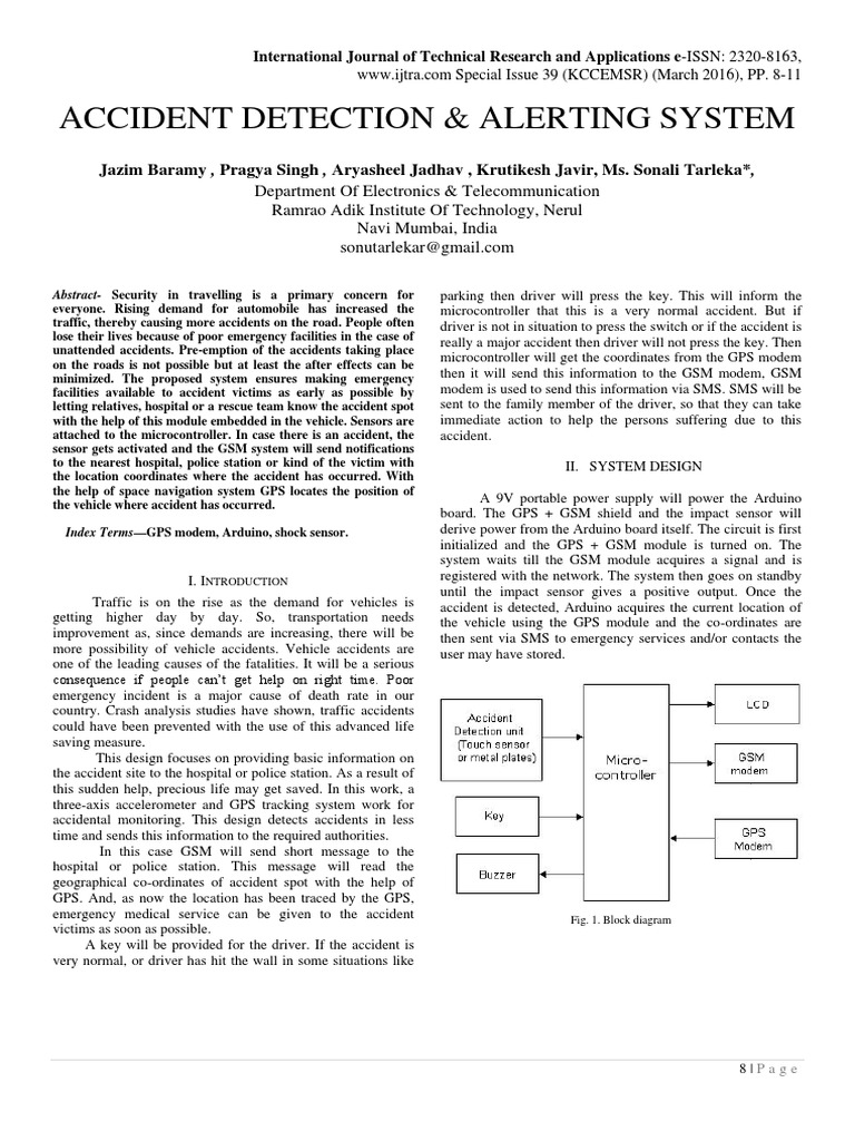 ACCIDENT DETECTION and ALERTING SYSTEM PDF | PDF | Arduino | Global ...