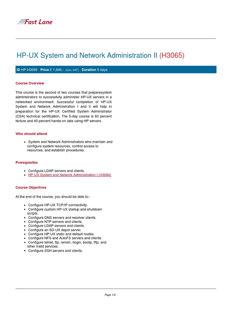 HP-UX System Admin Training II | PDF