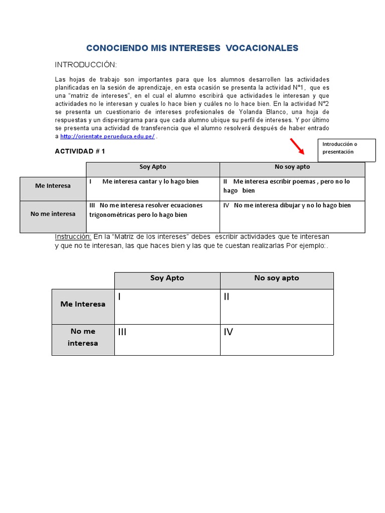 Cuestionario de Intereses Vocacionales - Yolanda Blanco | PDF ...