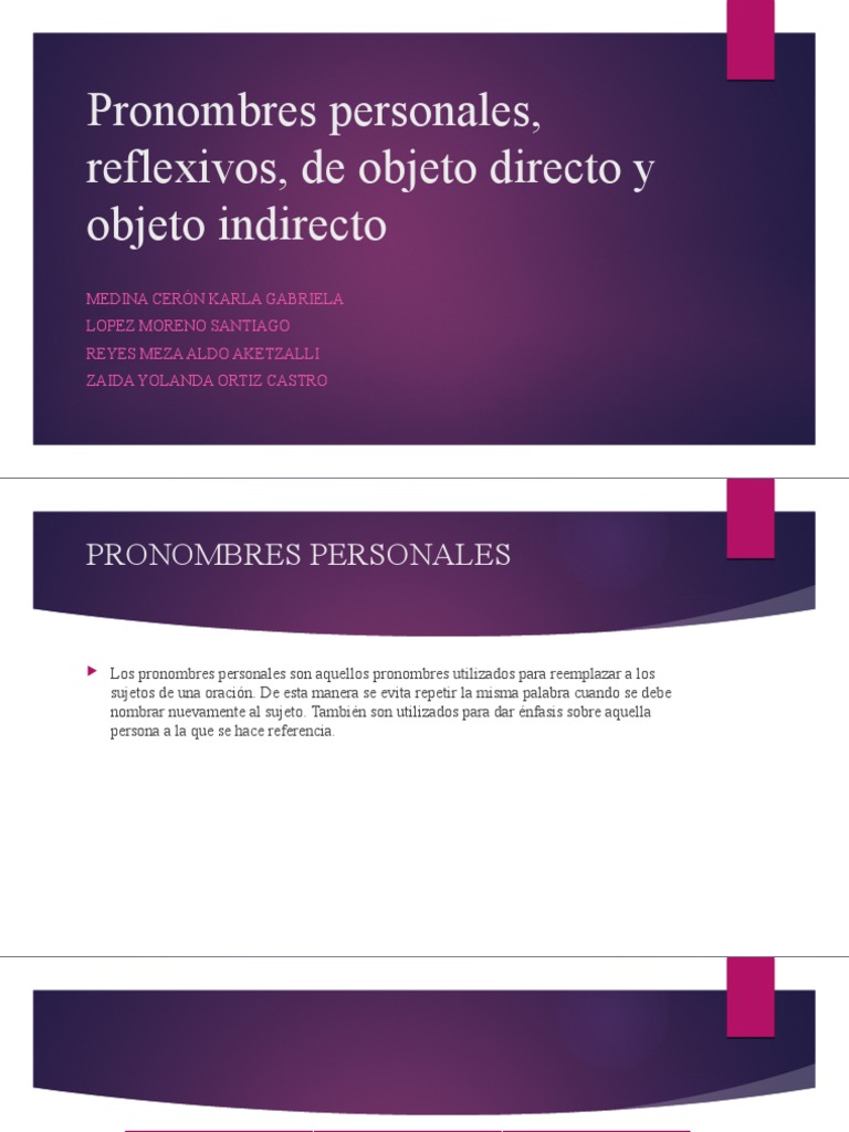 Pronombres Personales, Reflexivos de Objeto Directo y Objeto | PDF ...