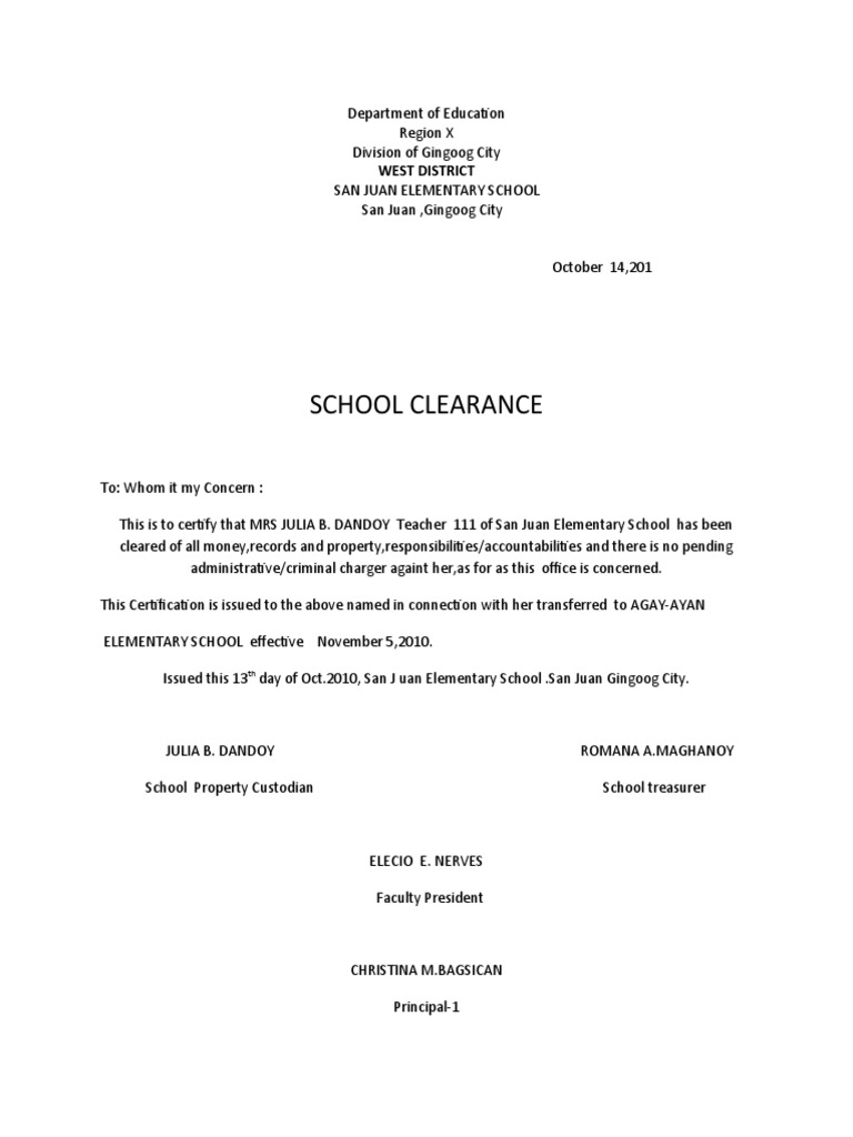 School Clearance | PDF
