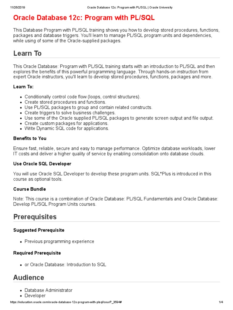 Oracle Database 12c - Program With PL - SQL - Oracle University | PDF | Pl/Sql | Subroutine