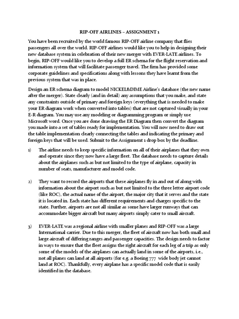 Assignment 1 Er Diagrams Pdf Airport Airlines