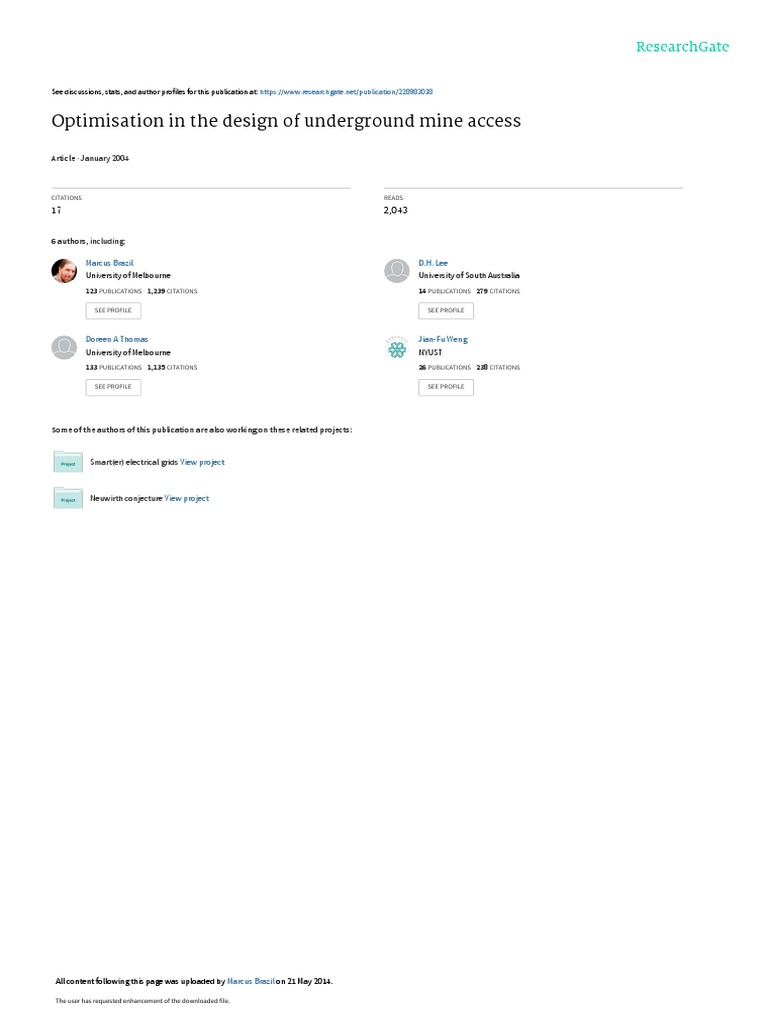 Optimisation in The Design of Underground Mine Access: January 2004 | PDF | Mathematical ...