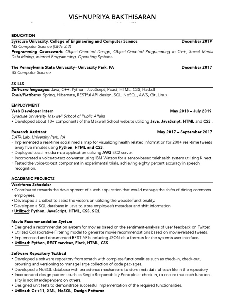 Vishnupriya Bakthisaran Resume Annonymous PDF | PDF | Application Programming Interface ...
