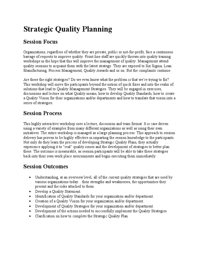 Strategic Quality Planning | PDF | Customer | Strategic Management