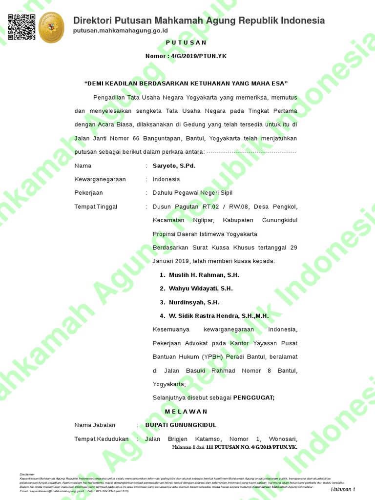 Putusan 4 G 2019 Ptun - Yk 20200428 PDF | PDF