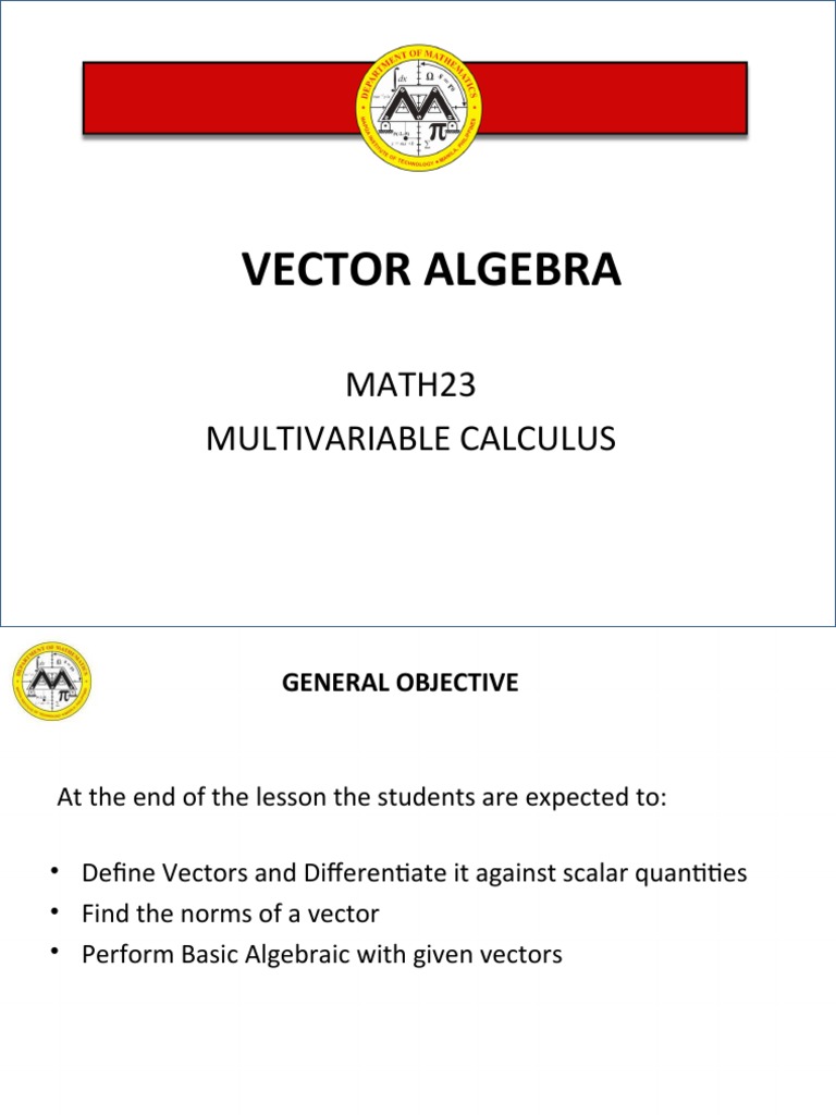 Vector Algebra Fundamentals | PDF | Scalar (Mathematics) | Euclidean Vector