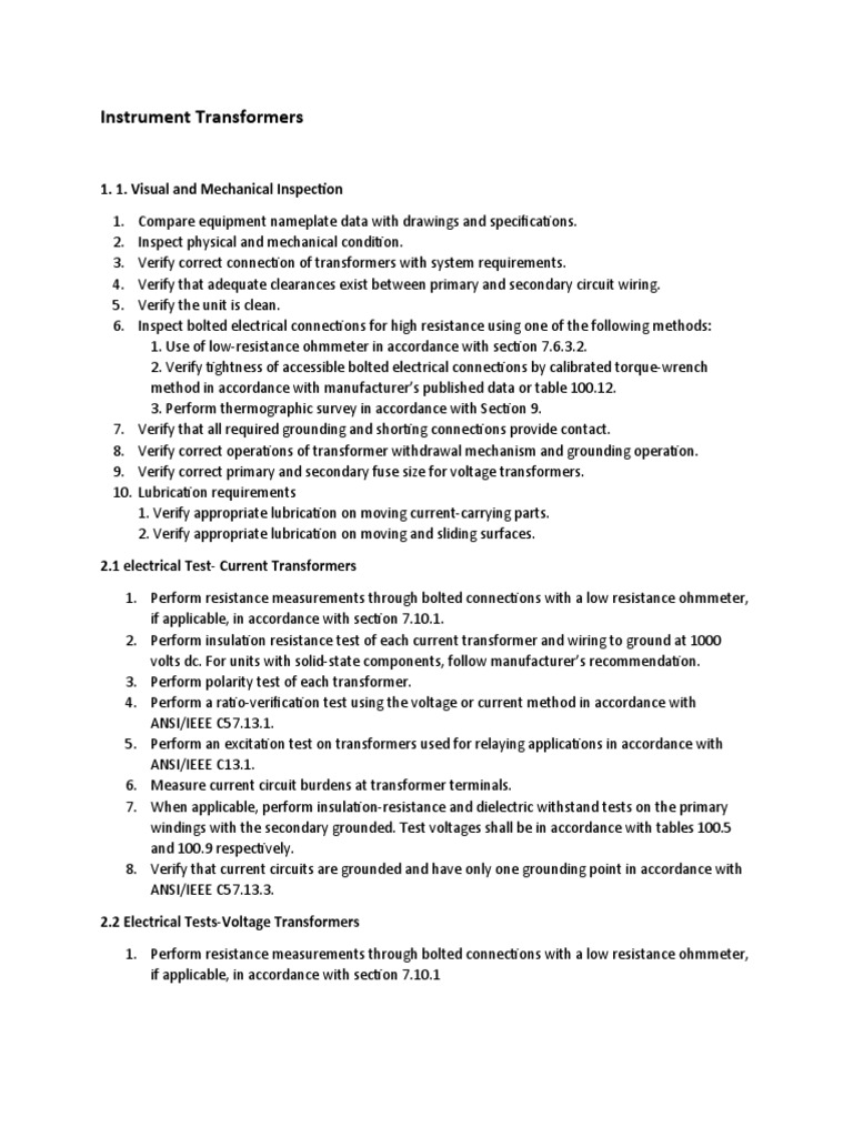 Instrument Transformers: 1. 1. Visual and Mechanical Inspection | PDF ...