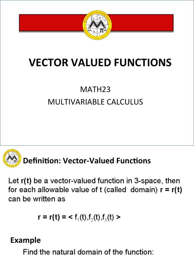 Vector Valued Functions: MATH23 Multivariable Calculus | PDF