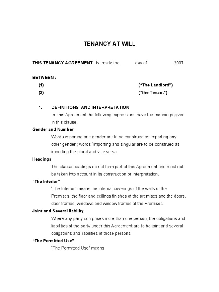 Tenancy at Will | Download Free PDF | Leasehold Estate | Landlord