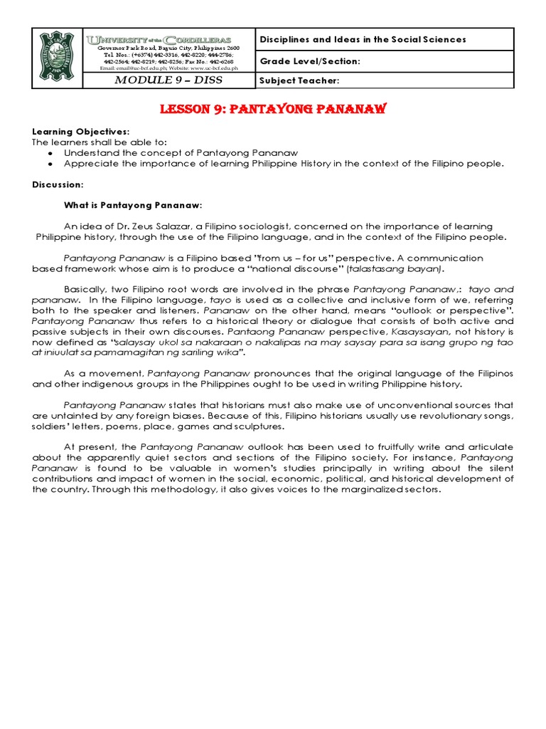 Lesson 9: Pantayong Pananaw: Module 9 - Diss | PDF | Philippines ...