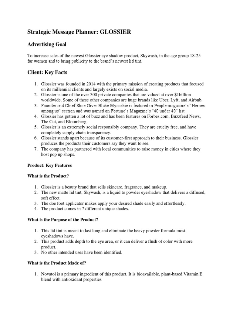 Strategic Message Planner | Download Free PDF | Cosmetics | Target Audience