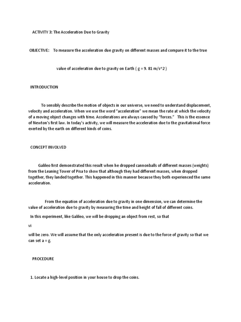 ACTIVITY 3 - The Acceleration Due To Gravity - CRUZ ARJAY | PDF ...