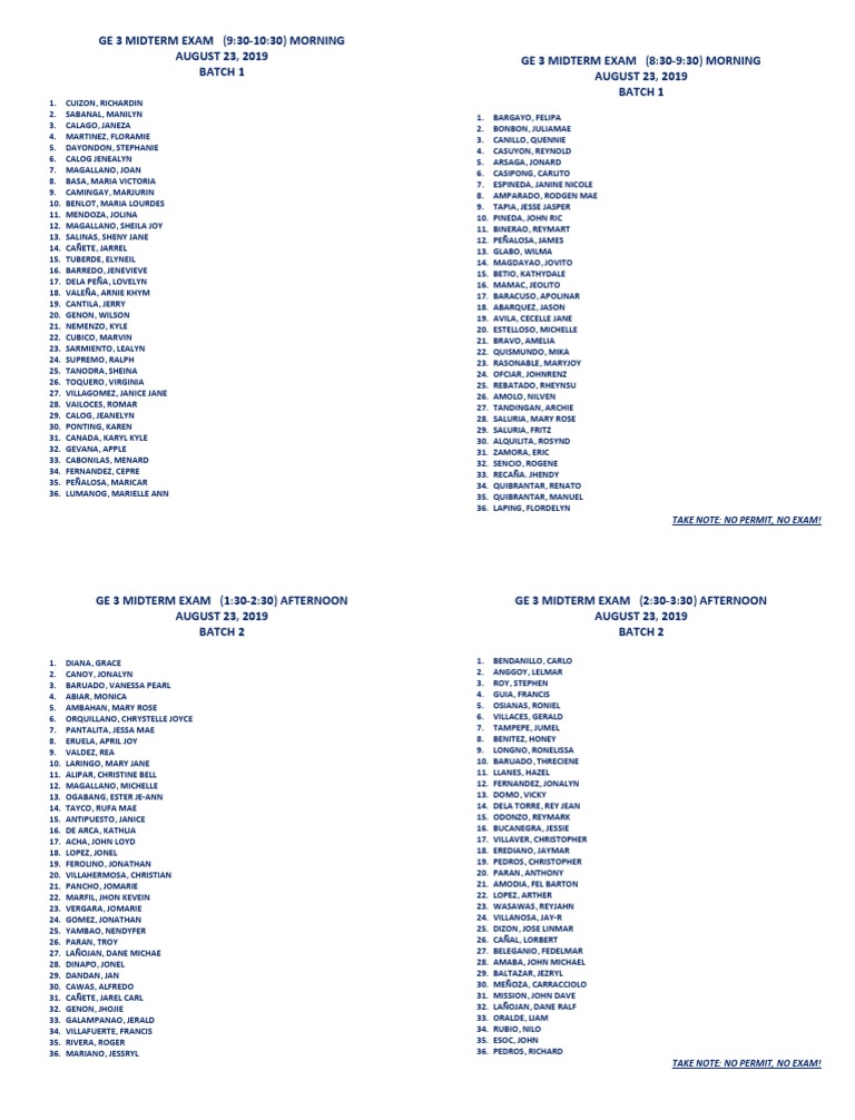 Ge 3 Midterm Exam List | PDF
