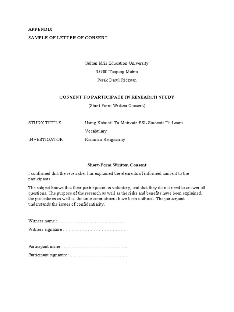 Sample Fo Letter of Consent | PDF