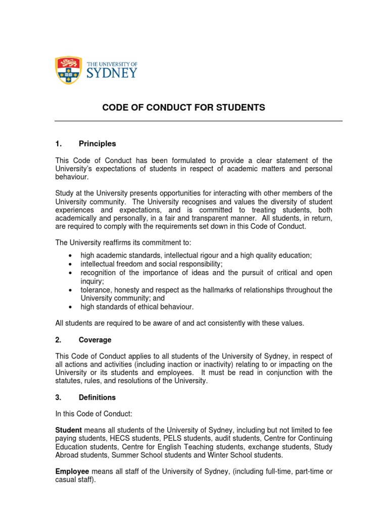 Code of Conduct For Students: 1. Principles | PDF | Postgraduate ...