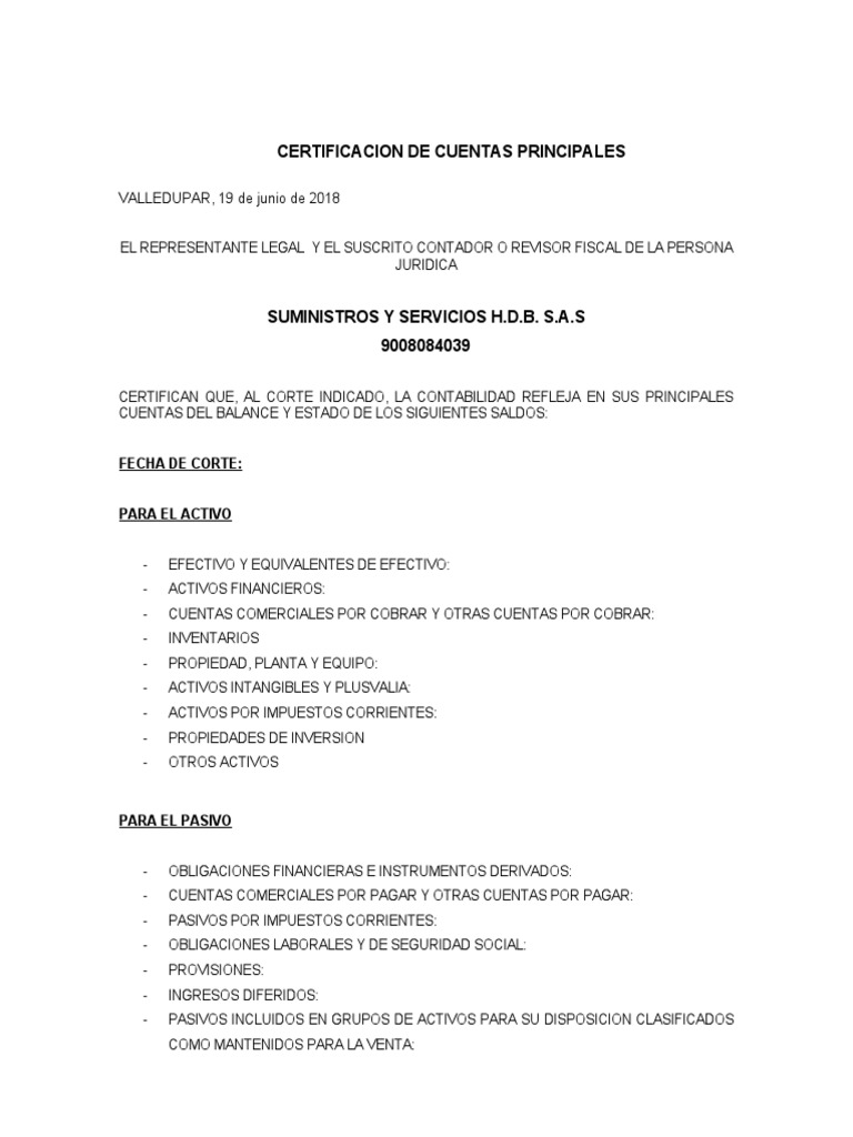 Certificados de Cuentas Principales | PDF | Contabilidad | Economias