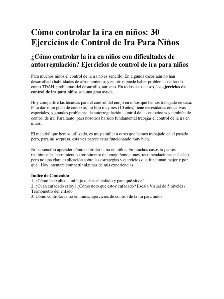 Ejercicios para Controlar la Ira en Niños | PDF | Ira | Las emociones