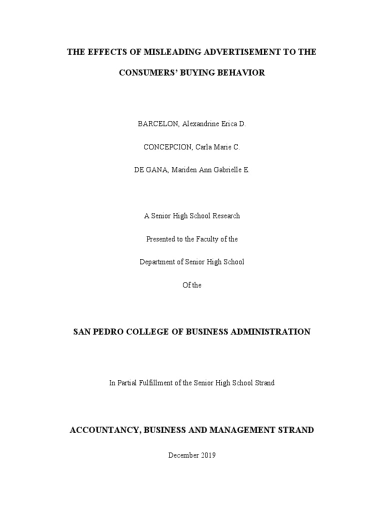 The Effects of Misleading Advertisement To The Consumers' Buying ...