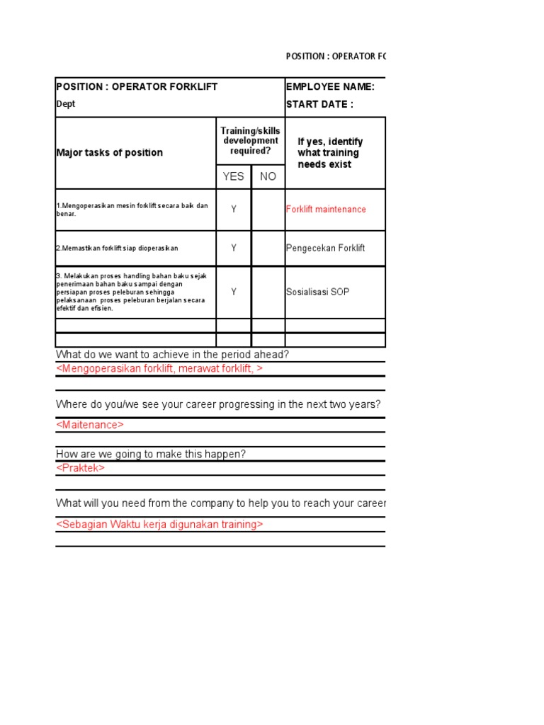 TNA Form - Forklift | PDF | Business