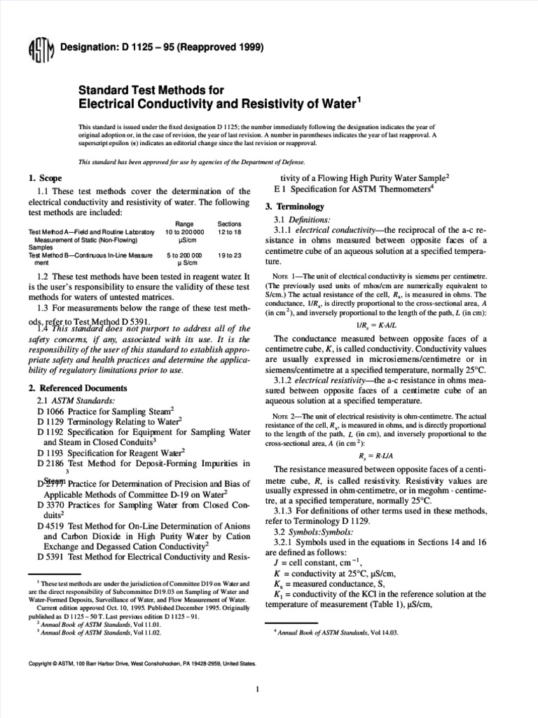 Astm d1125 | PDF | Electrical Resistivity And Conductivity | Potassium ...