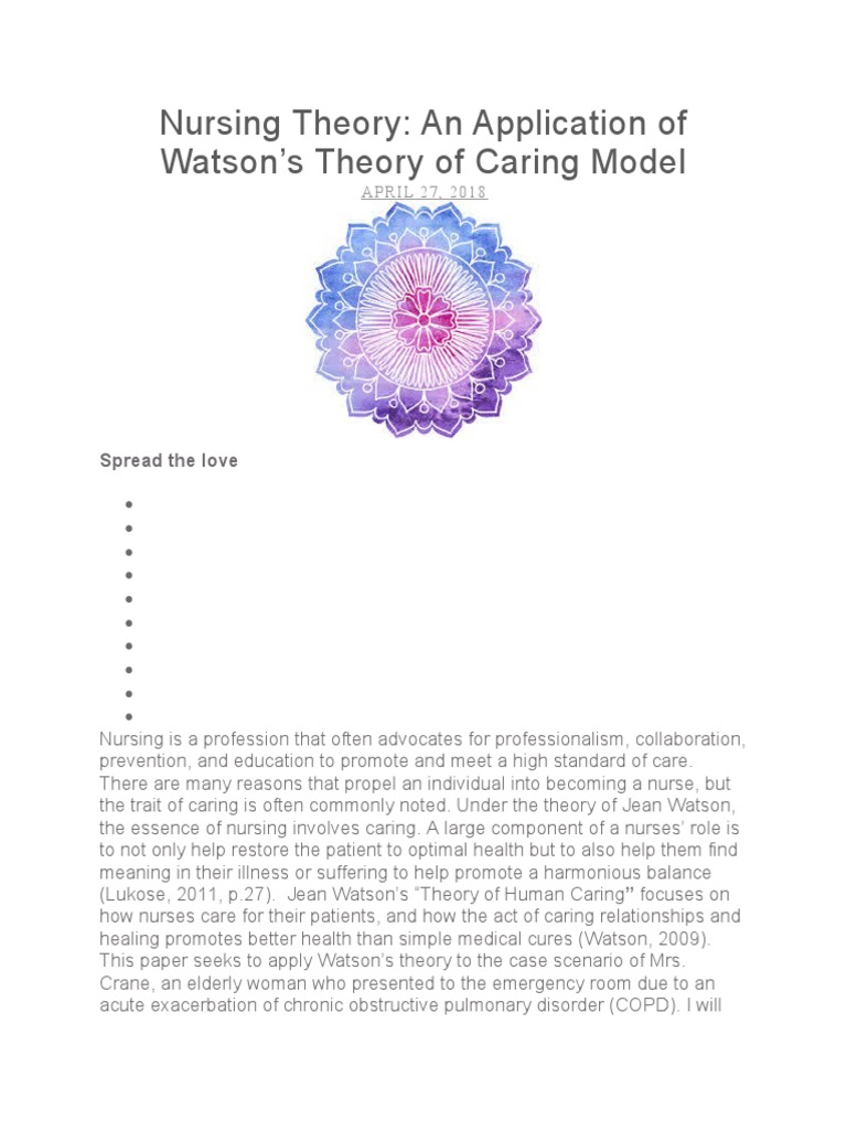 Applying Watson's Caring Theory in Nursing | PDF | Nursing | Theory