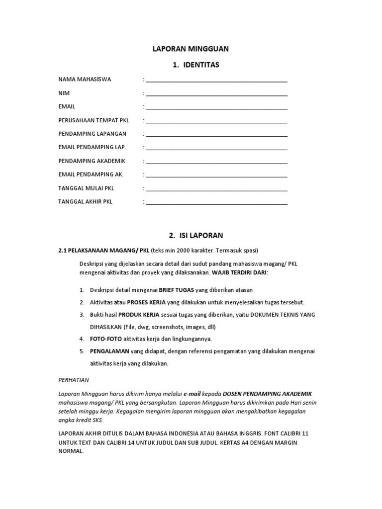3 Format Cover Laporan Mingguan PKL Dan Isinya 2018 | PDF