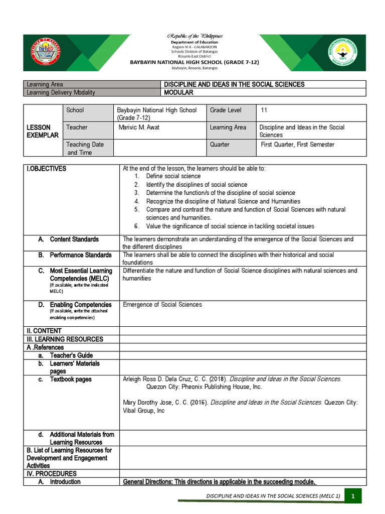 Exemplar in Melc 1 Diss | PDF | Social Science | Humanities