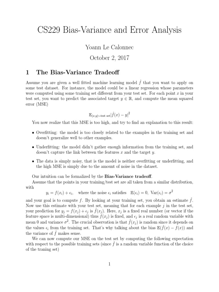 Bias Variance Error Analysis Pdf Mean Squared Error Bias Of An
