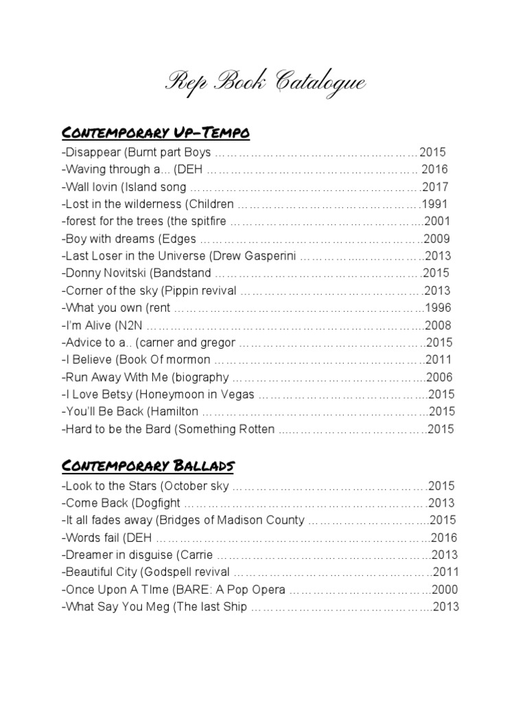 Rep Book Catalogue: Contemporary Up-Tempo | PDF