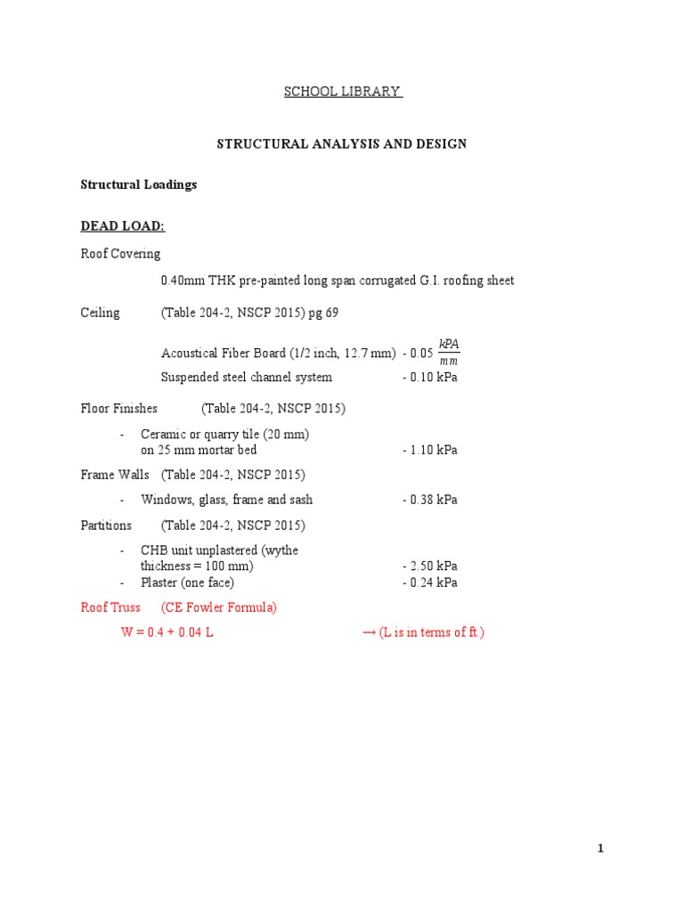 Structural Analysis and Design Structural Loadings Dead Load | PDF ...