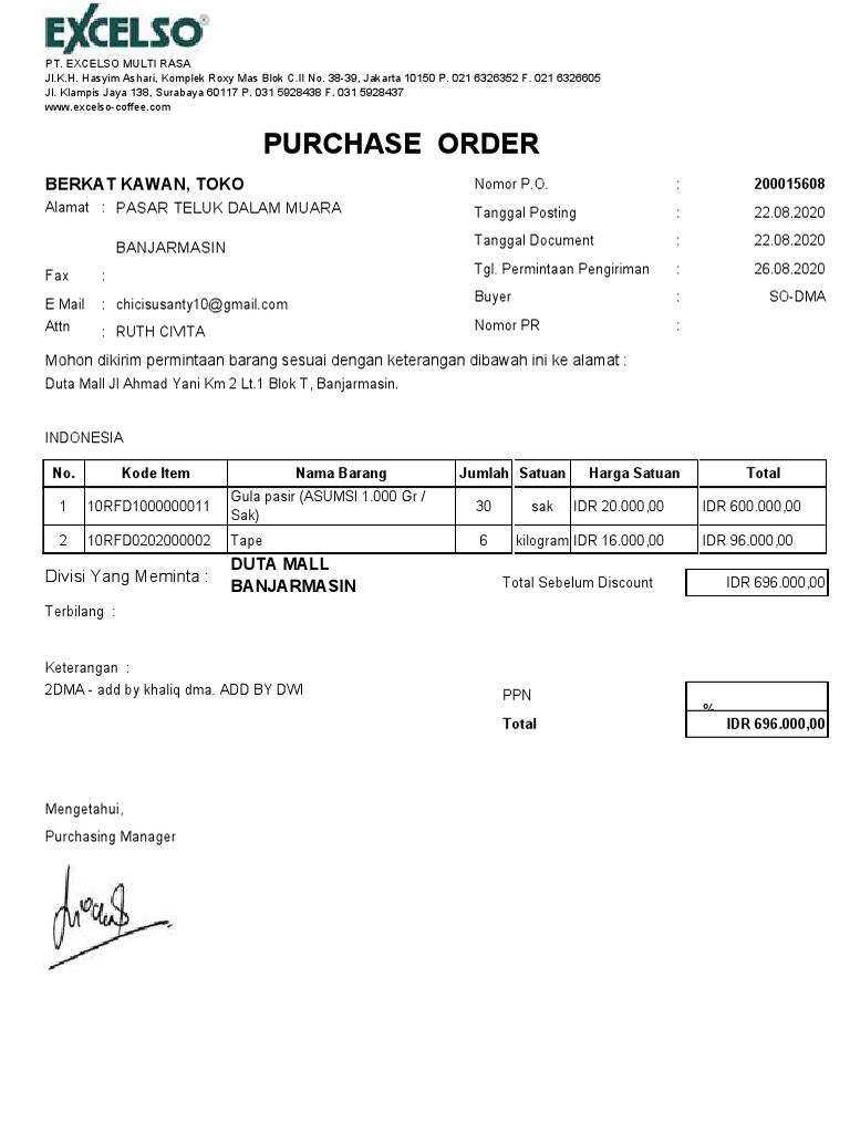 Purchase Order - Draft - 200015608 - 20200824 - 095222 PDF | PDF
