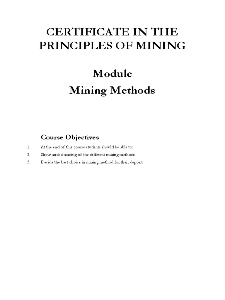 Mining Method Notes | PDF | Mining | Heavy Industry
