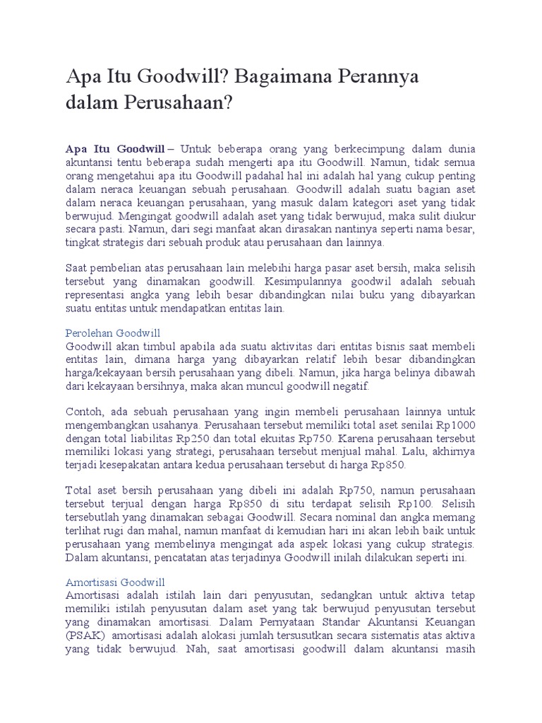 Apa Itu Goodwill | PDF | Pengelolaan Keuangan & Uang