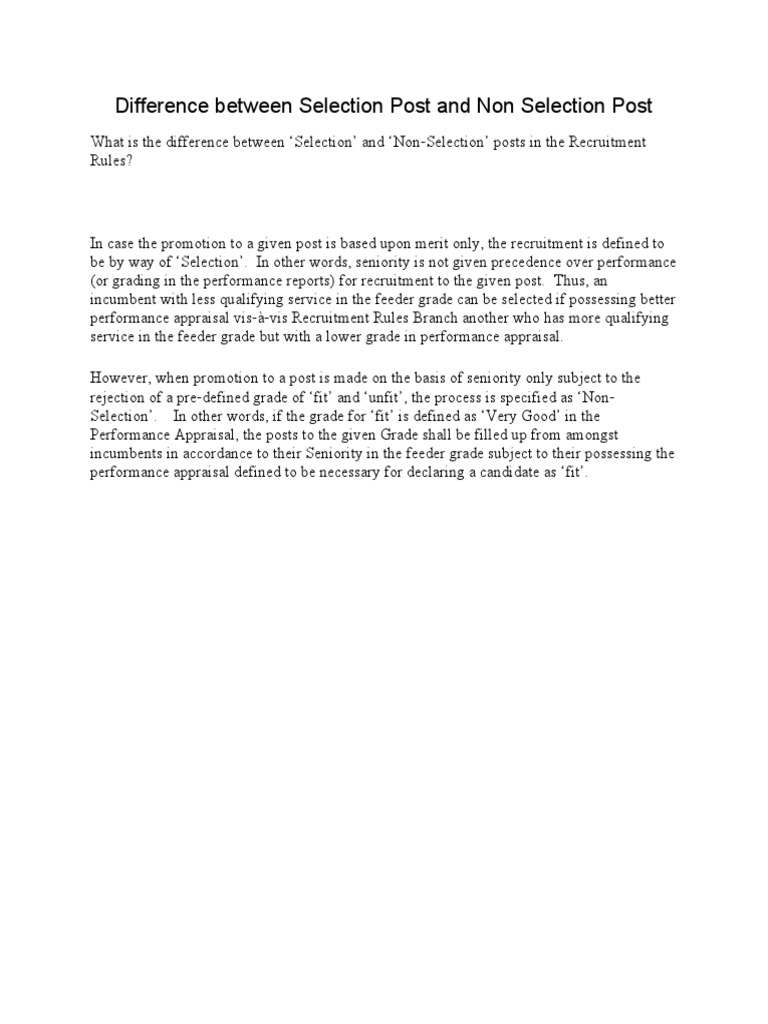 Difference Between Selection Post And Non Selection Post PDF