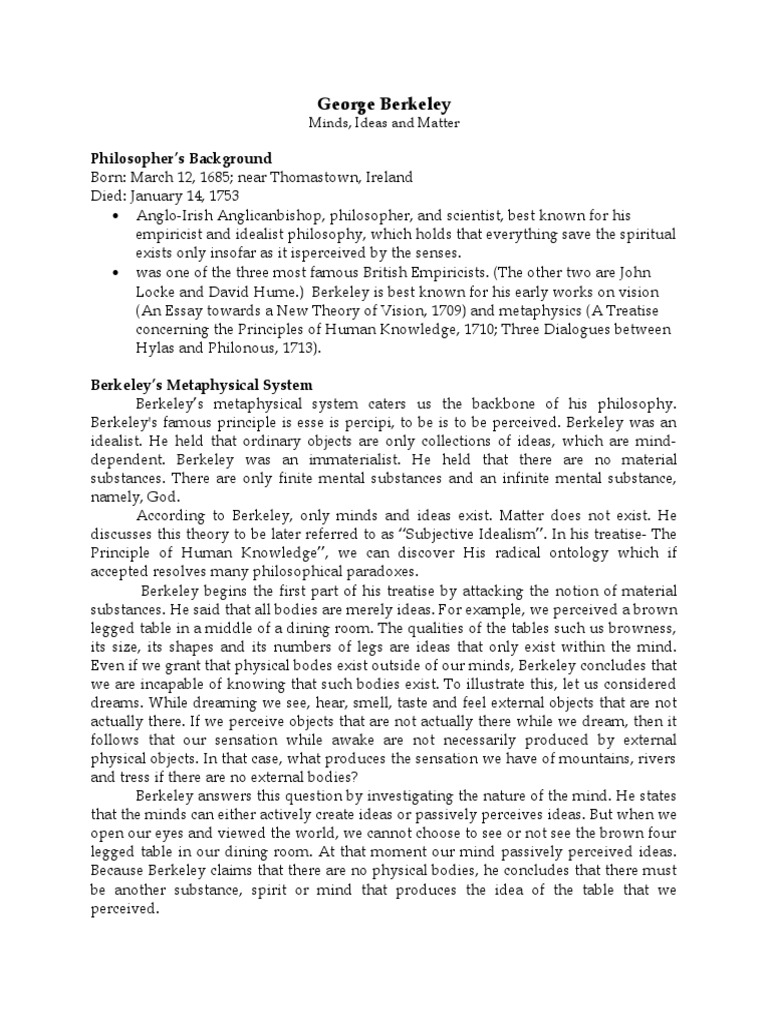 George Berkeley: Philosopher's Background | PDF | Idealism | Idea