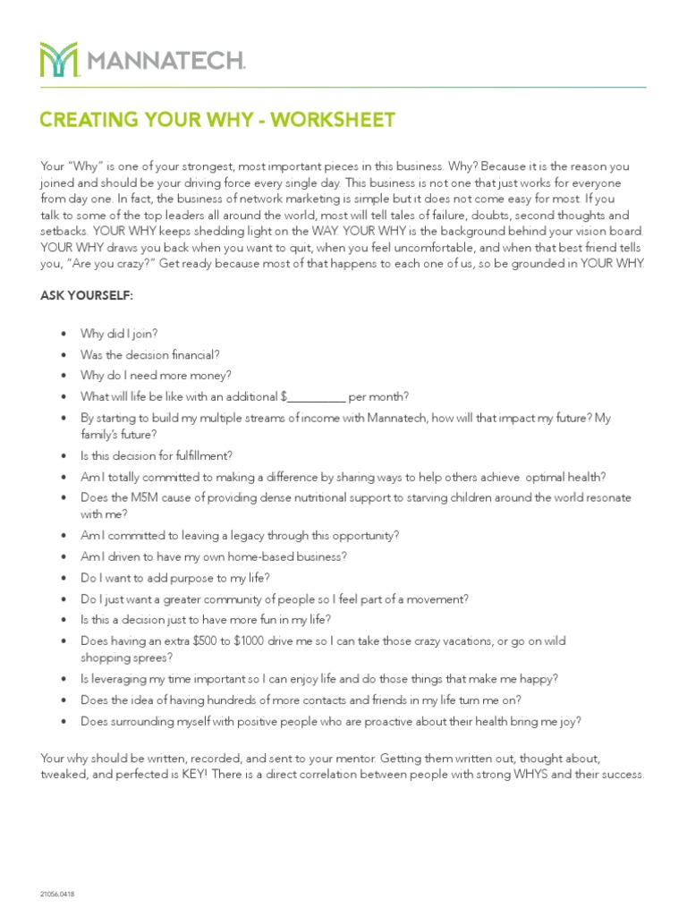 Creating Your Why - Worksheet | PDF