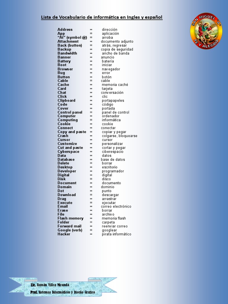 Vocabulario de Informatica-01 PDF | PDF | Wifi | La interacción persona ...
