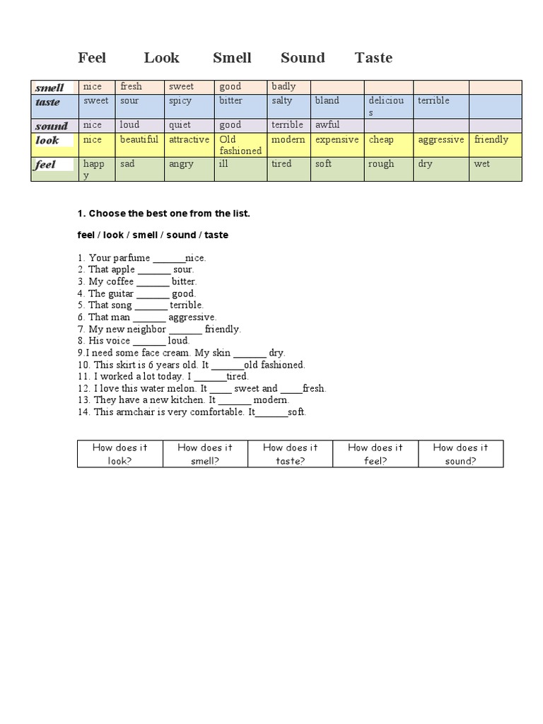 Sense Verbs Grammar Drills - 83202 | PDF