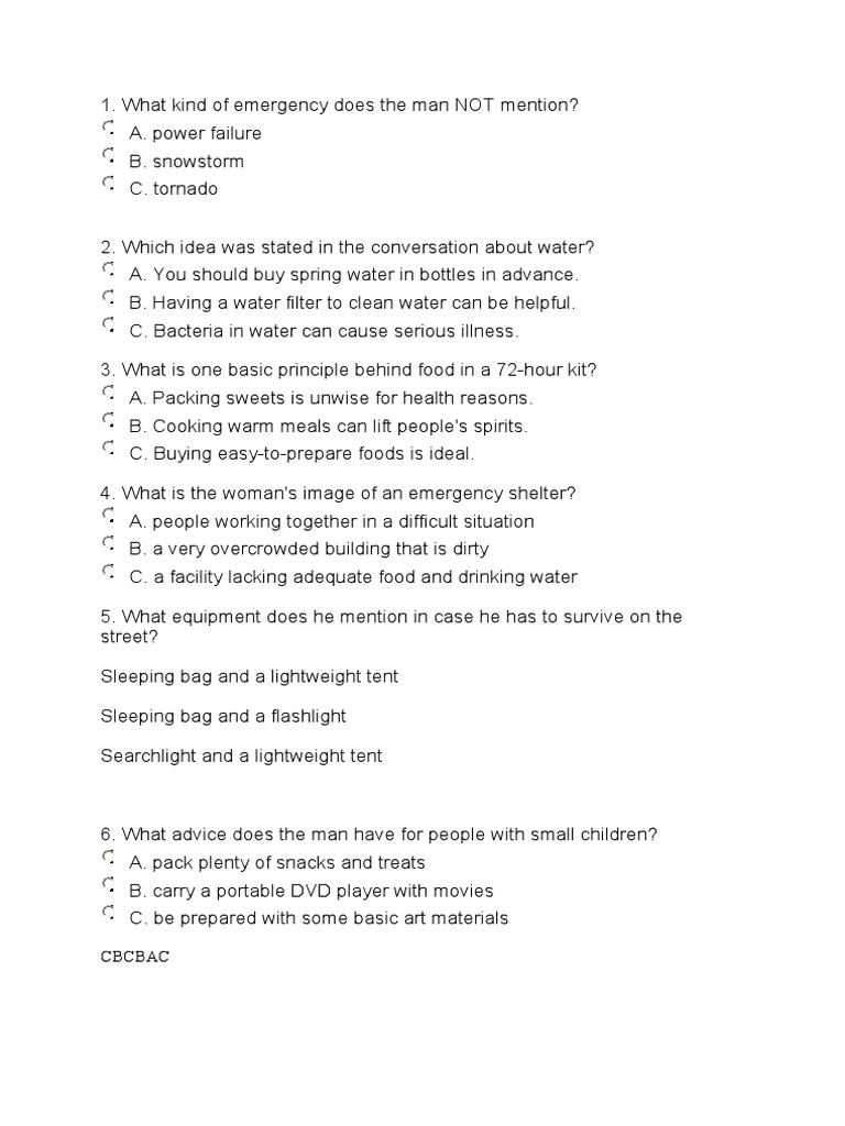 Emergency Preparedness Quiz | PDF